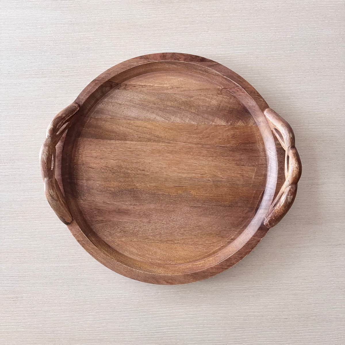 17.75" D Round Wood Tray with Braided Handles – Cat's Meow Personalized ...